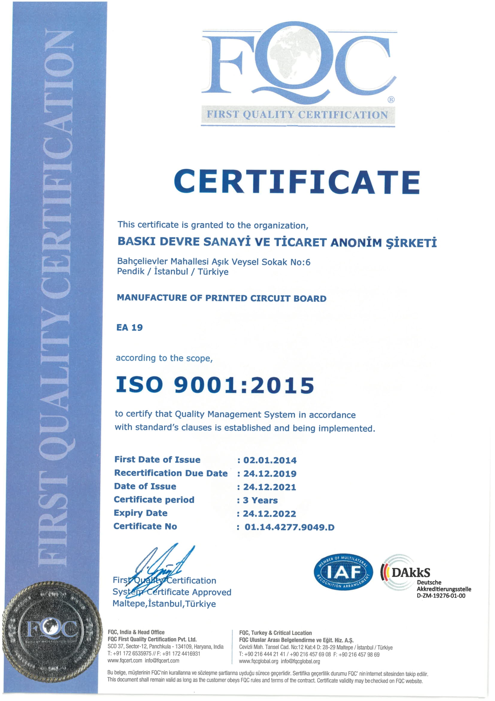 Baskı Devre | CERTIFICATES